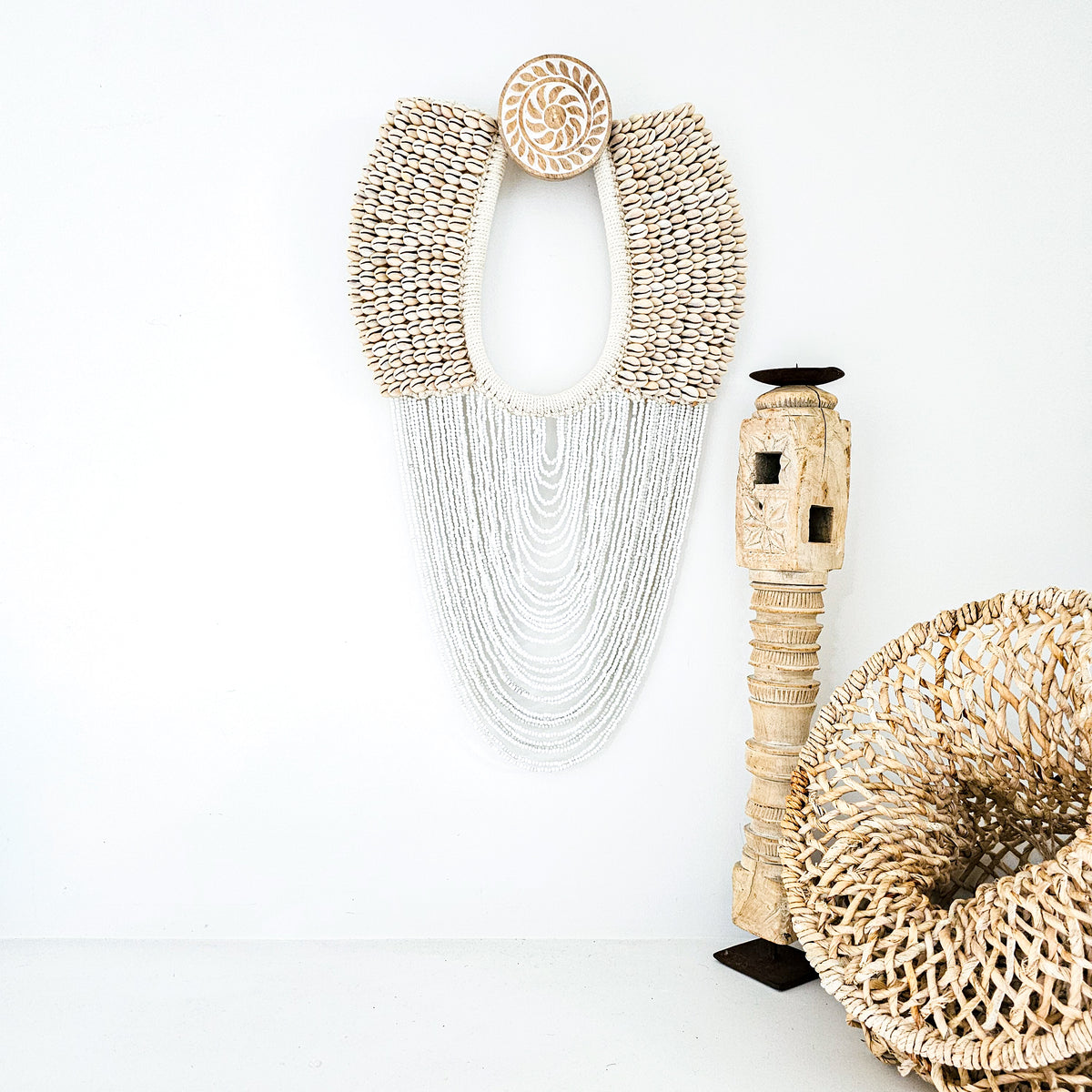 Siena Cowrie Shell and Beaded wall necklace white – Coastal Boheme ...
