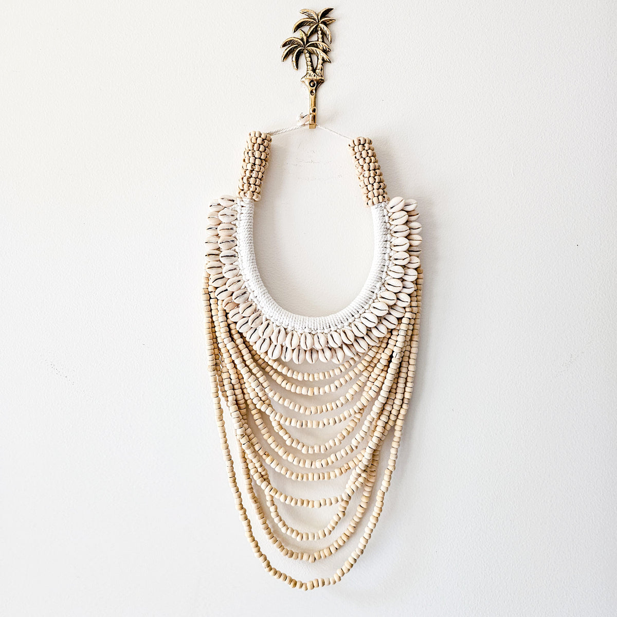 Eshana coastal Shell and Wood Bead Wall Decor Necklace – Coastal Boheme ...