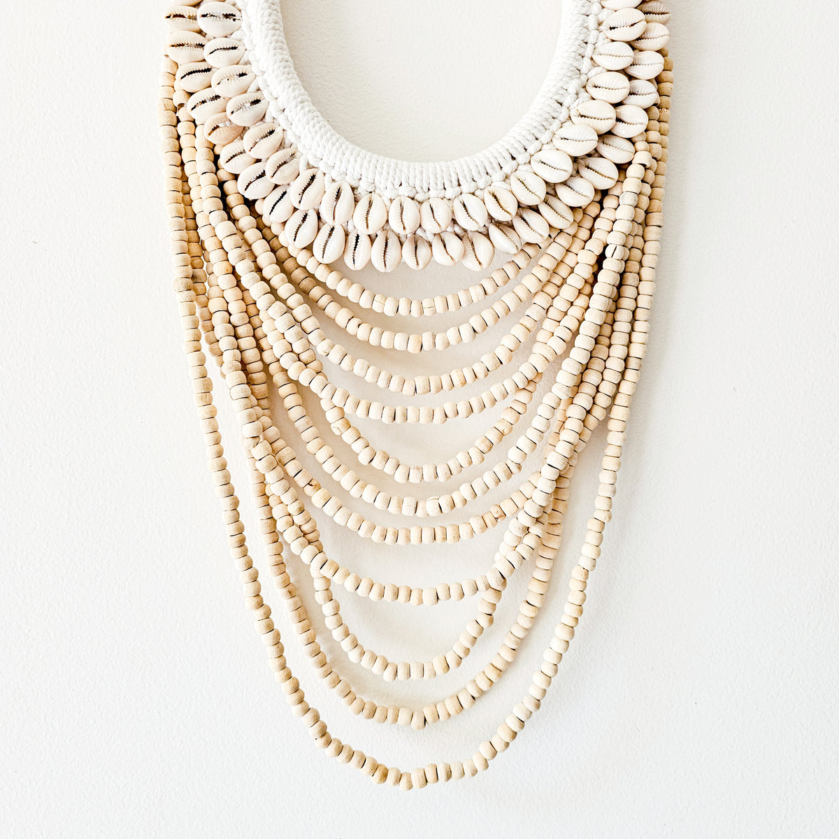 Eshana coastal Shell and Wood Bead Wall Decor Necklace – Coastal Boheme ...