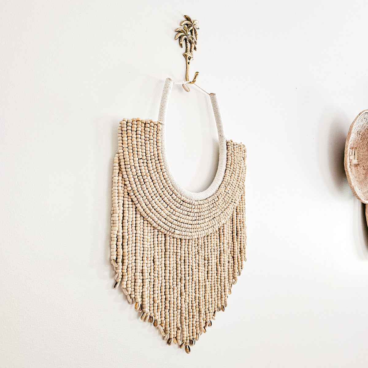 Indali coastal Shell and Wood Beaded Wall Decor Necklace-natural dceor ...